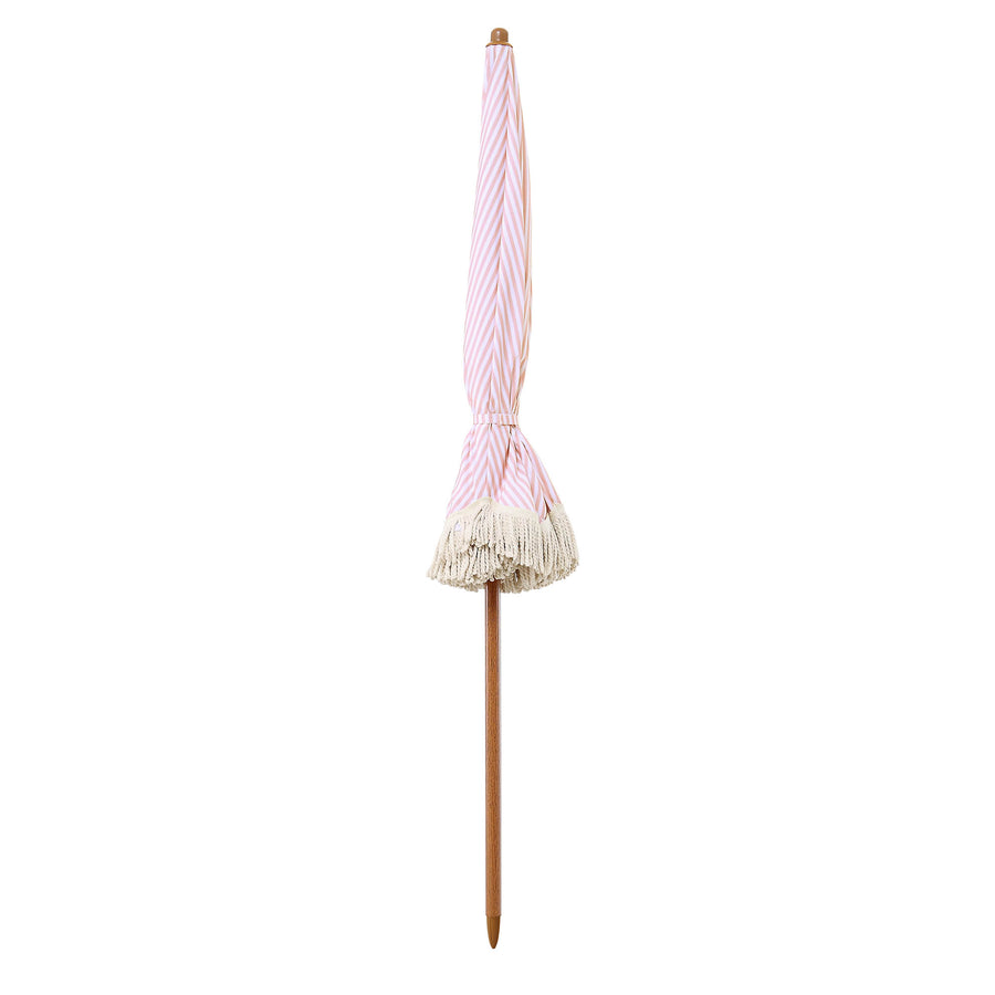 Gabriel Pink and White Striped Fringed Parasol with Tilt | daals