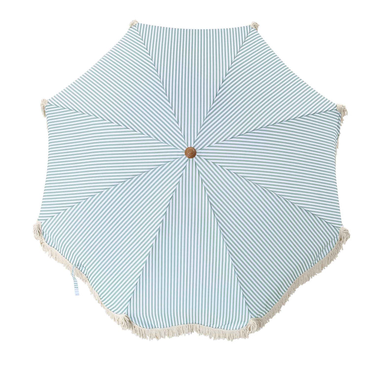 Gabriel Sage Green and White Striped Fringed Parasol with Tilt | daals