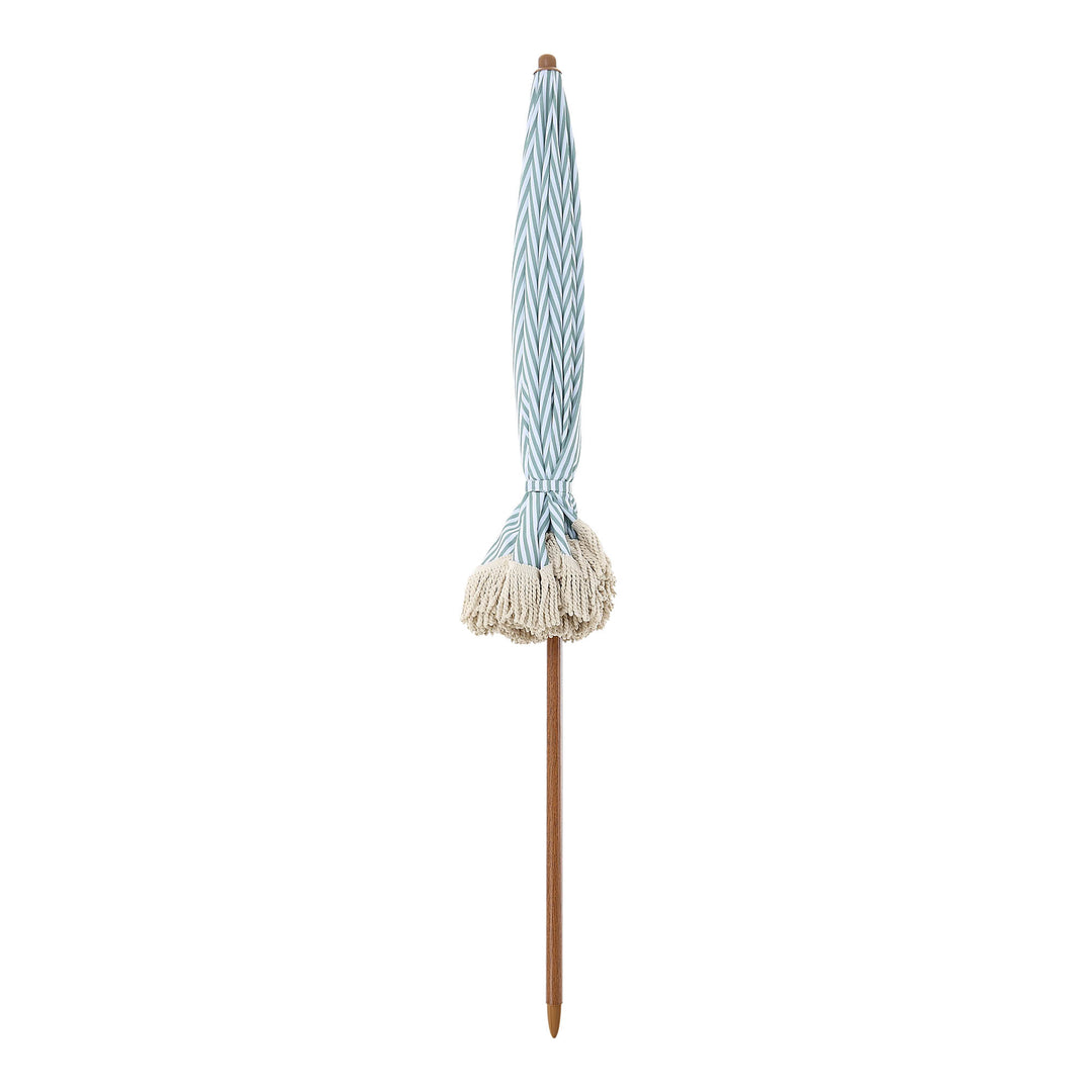 Gabriel Sage Green and White Striped Fringed Parasol with Tilt | daals