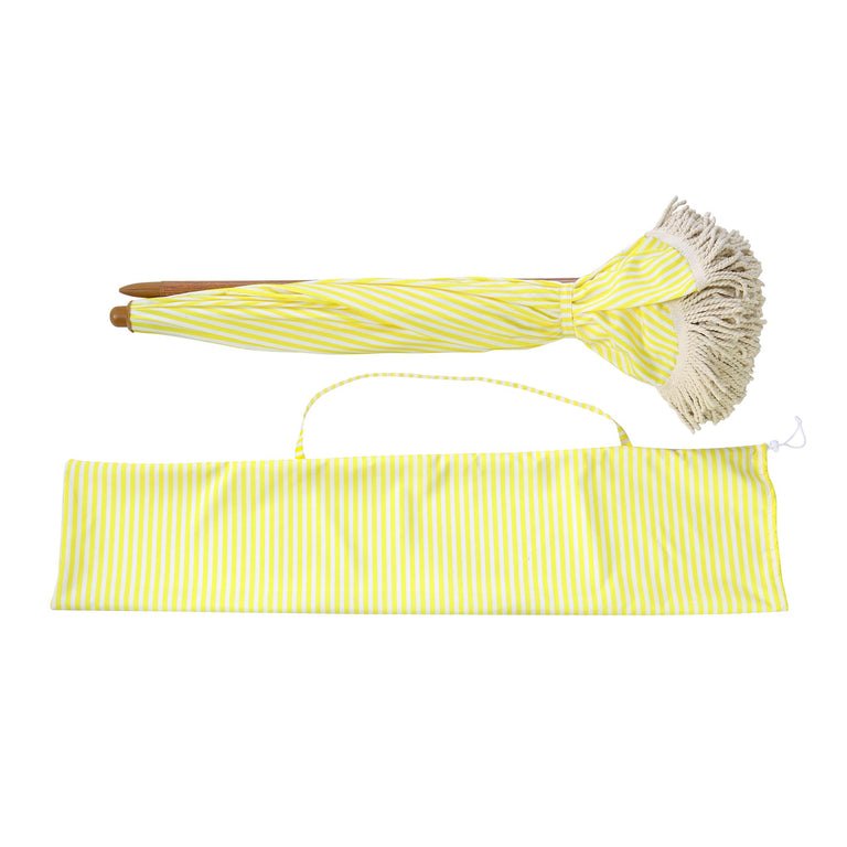 Gabriel Yellow and White Striped Fringed Parasol with Tilt | daals