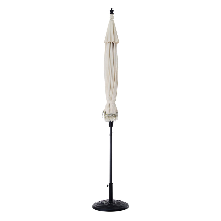 Hacienda 2.4M Beige Beaded Carousel Garden Parasol with Fringe Tassels ...