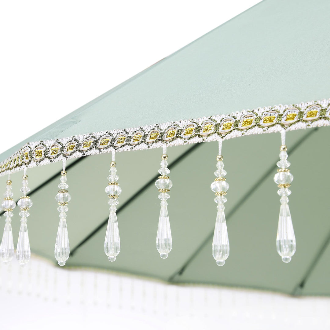 Hacienda 2.4M Sage Green Beaded Carousel Garden Parasol with Fringe Ta ...