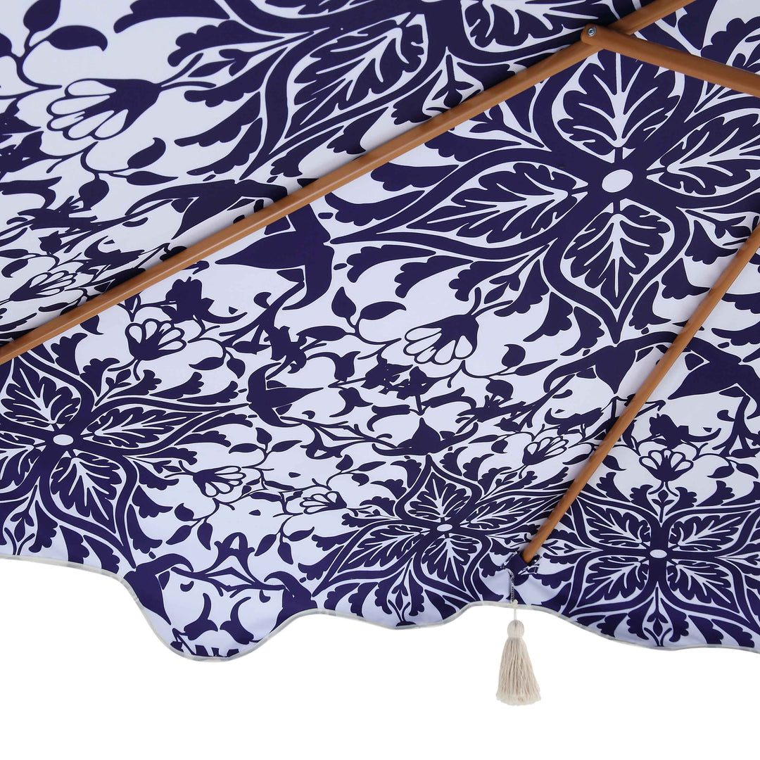 Blue Flower 2.6M Octagonal Tassel Parasol with Aluminium Tilt | daals