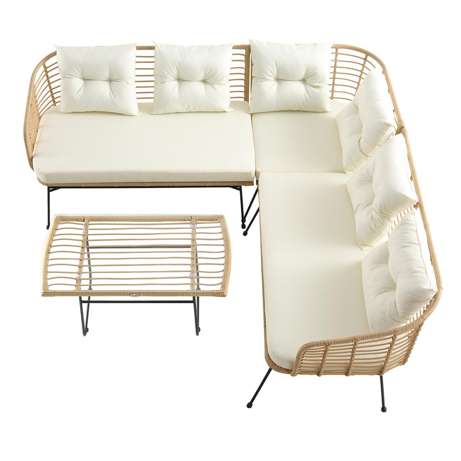 St Loy Natural Rattan Corner Sofa Set with Table | daals