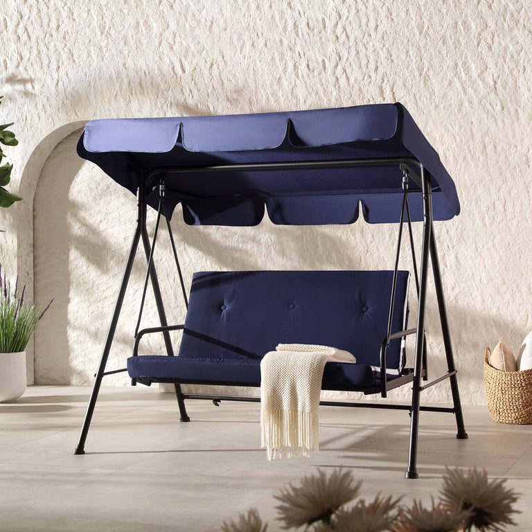 Champneys Outdoor Reclining Swing with Canopy, Blue Striped | daals