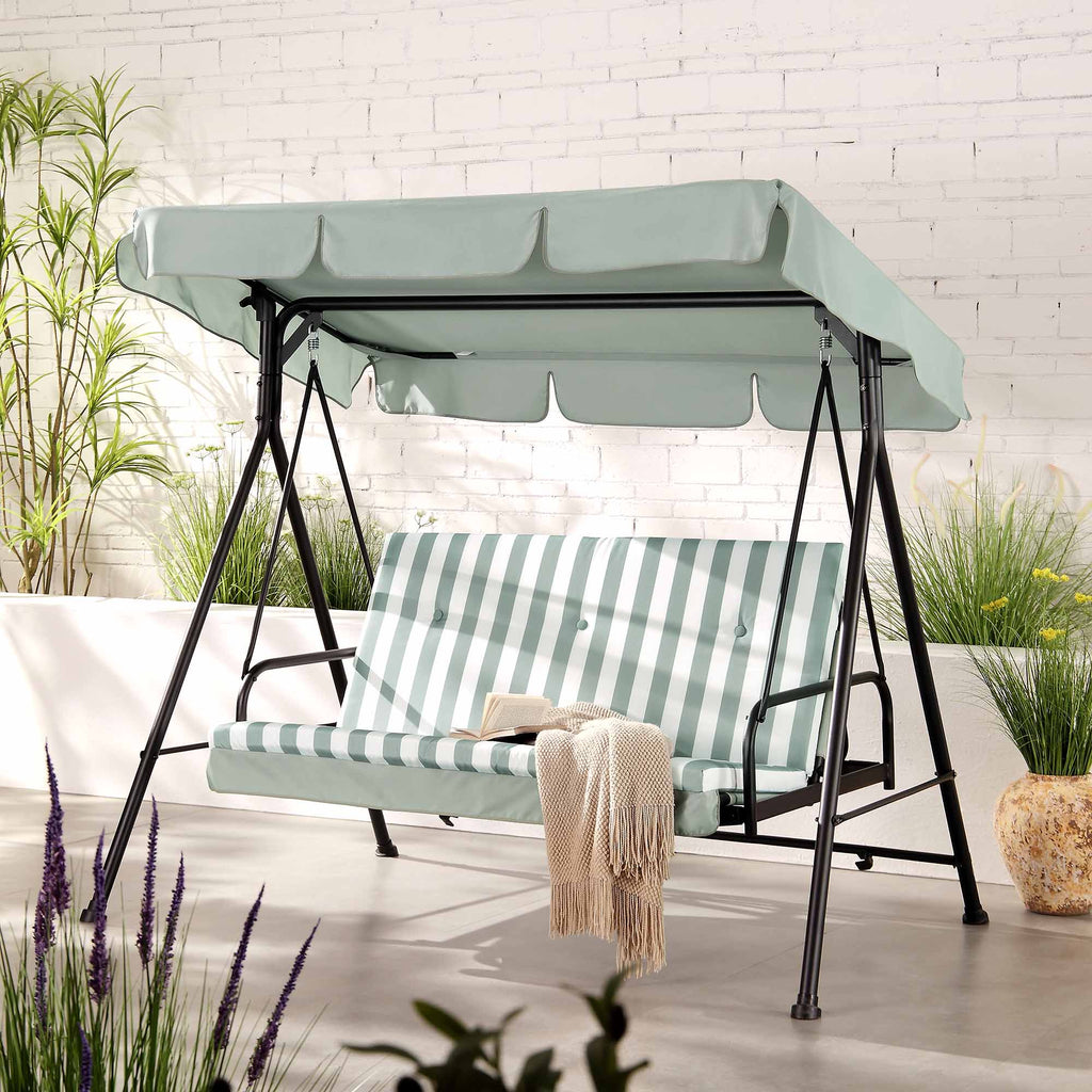Champneys Outdoor Reclining Swing with Canopy, Sage Green Striped | daals