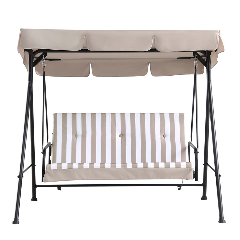 Champneys Outdoor Reclining Swing with Canopy, Taupe Striped | daals