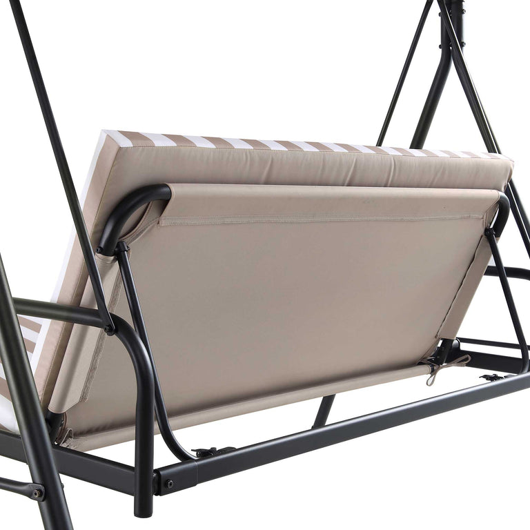 Champneys Outdoor Reclining Swing with Canopy, Taupe Striped | daals