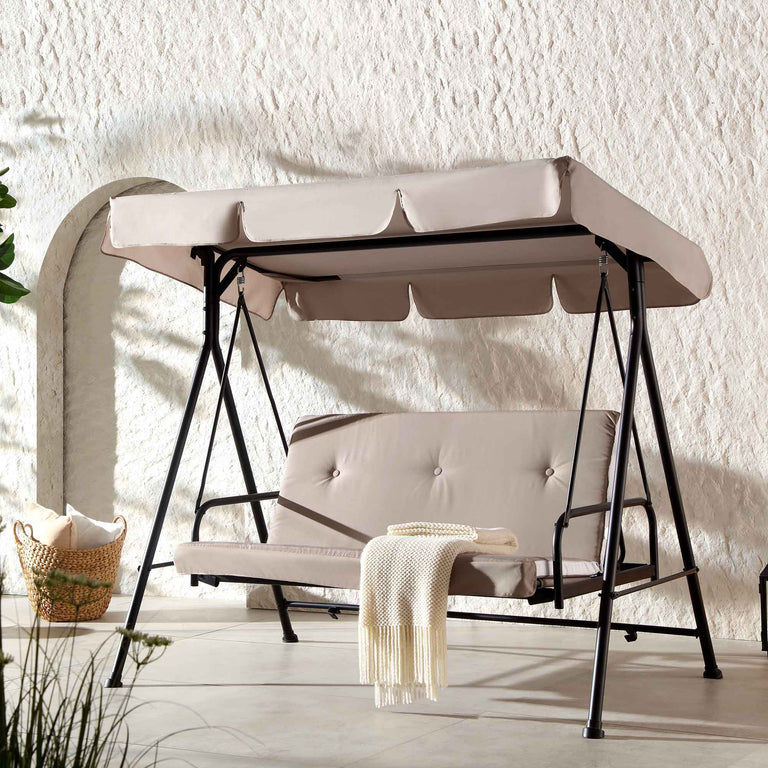 Champneys Outdoor Reclining Swing with Canopy, Taupe Striped | daals