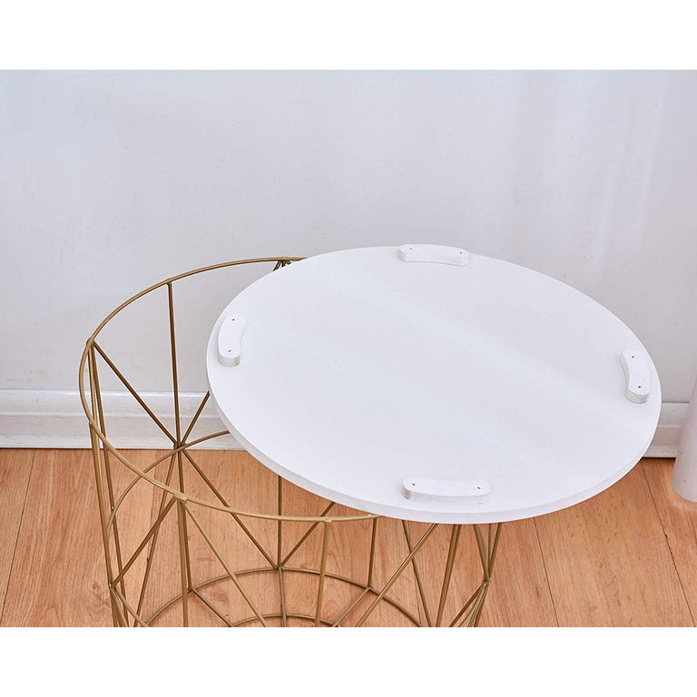 Koram Marble Effect Top Basket Side Table Golden Geometric Wire Frame ...