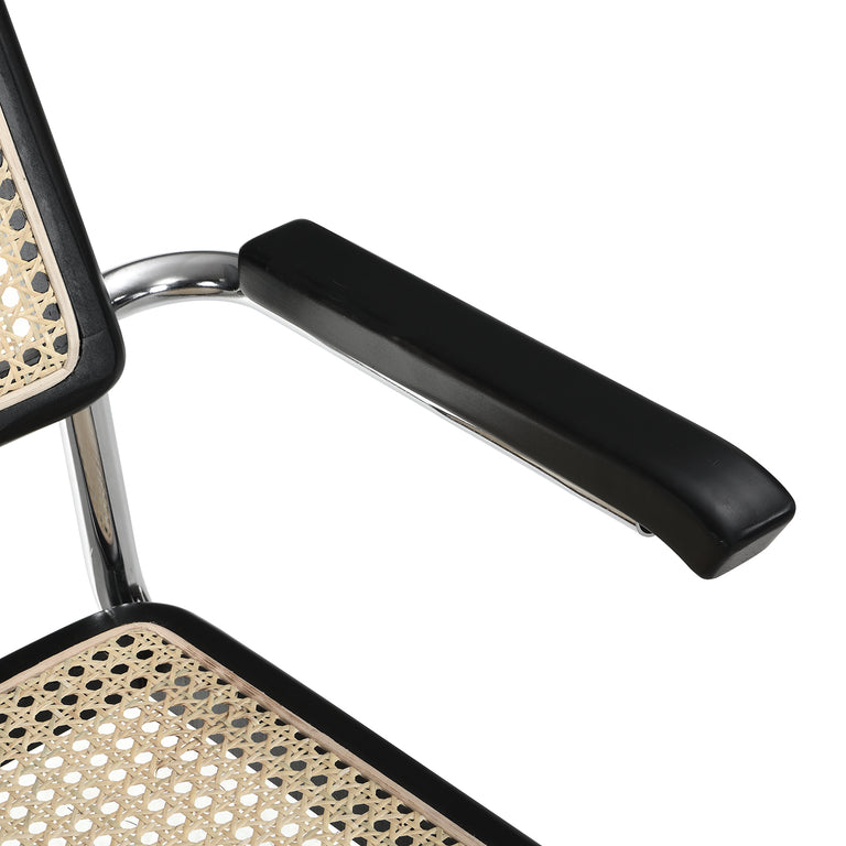 Rayna Pair of 2 Solid Beech Dining Chairs with Armrests, Natural Cane ...