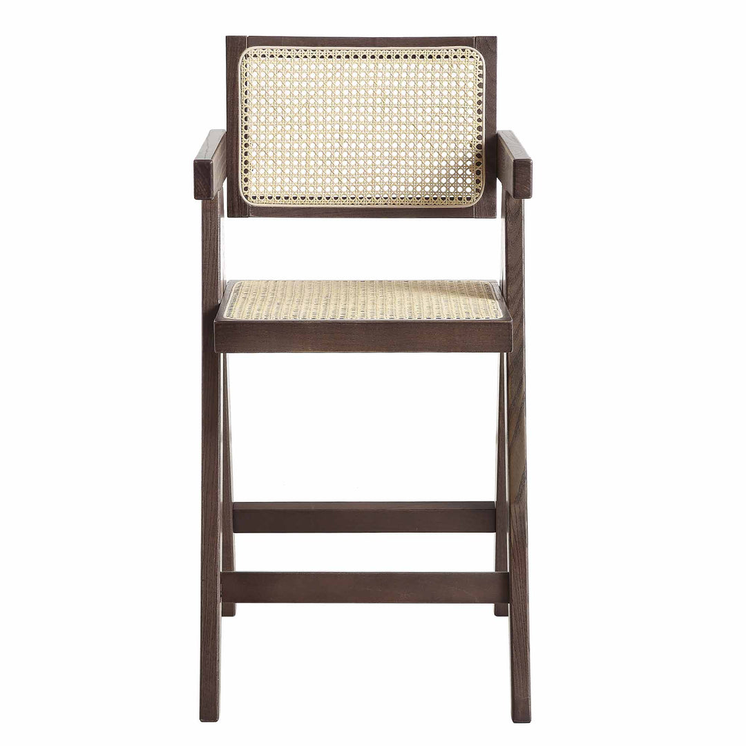Jeanne Dark Walnut Cane Rattan Solid Beech Wood Counter Stool | daals