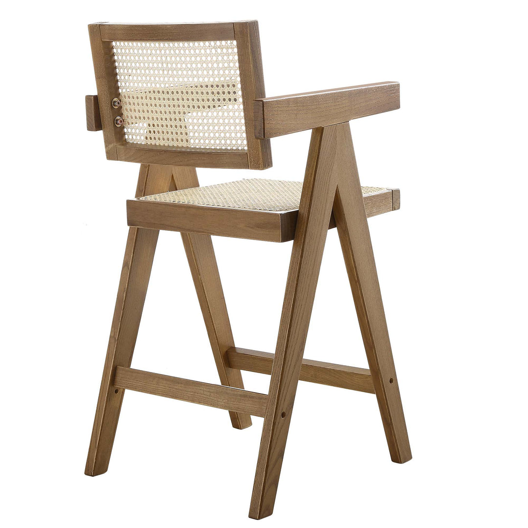Jeanne Light Walnut Cane Rattan Solid Beech Wood Counter Stool | daals