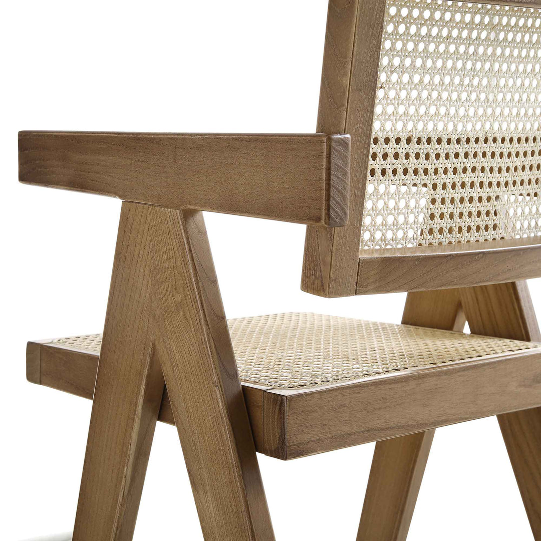 Jeanne Light Walnut Cane Rattan Solid Beech Wood Counter Stool | daals