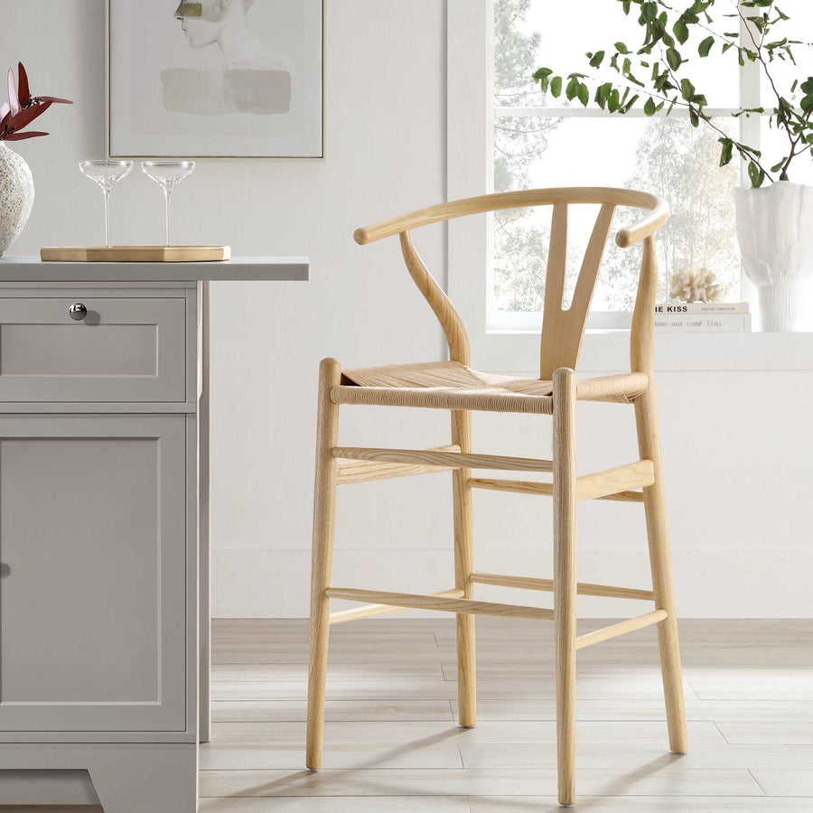 Hansel Wooden Natural Weave Counter Stool, Natural Frame | daals
