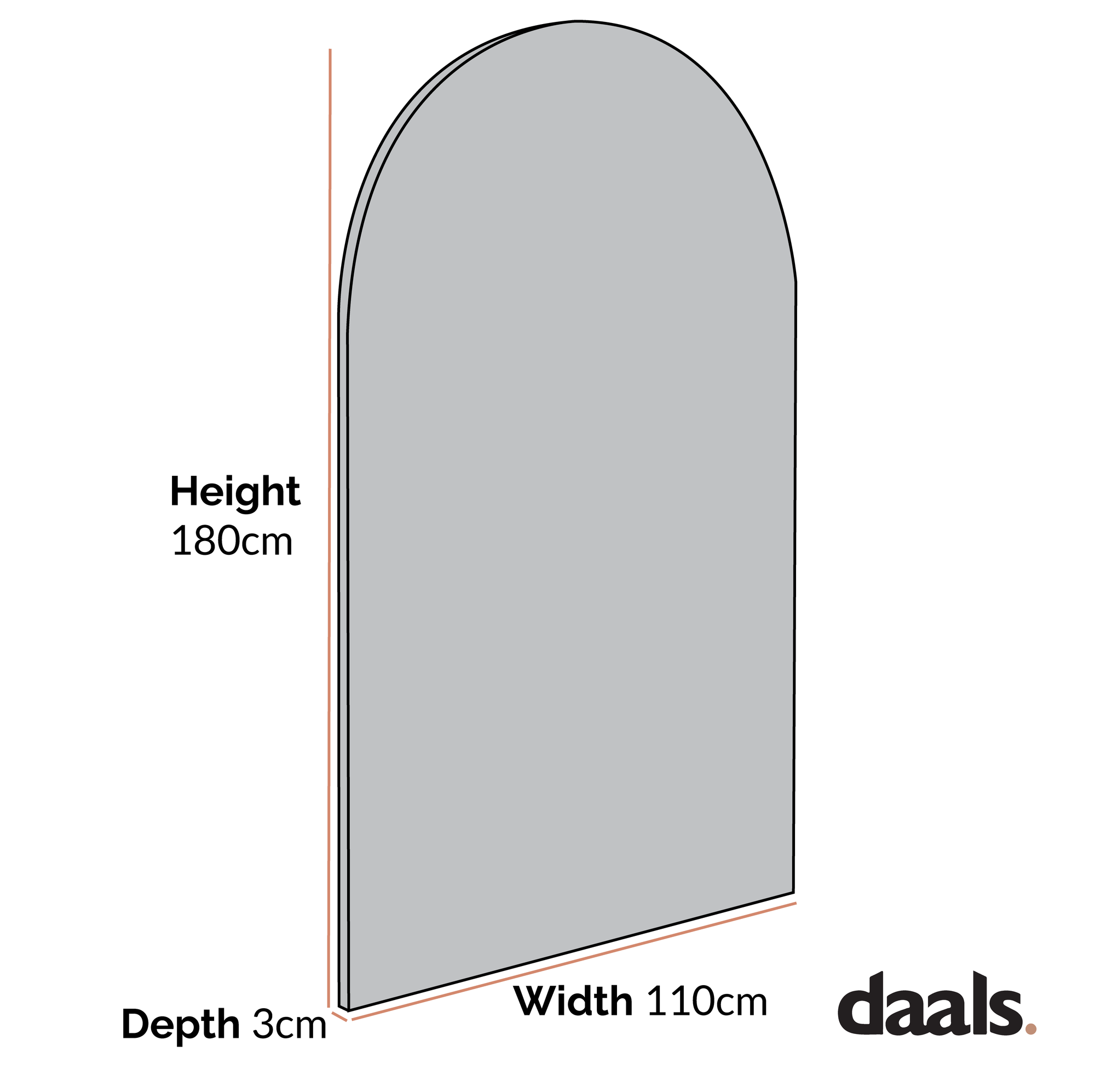 Eden Arched Full Length Metal Frame Mirror 180 x 110 cm, Black | daals